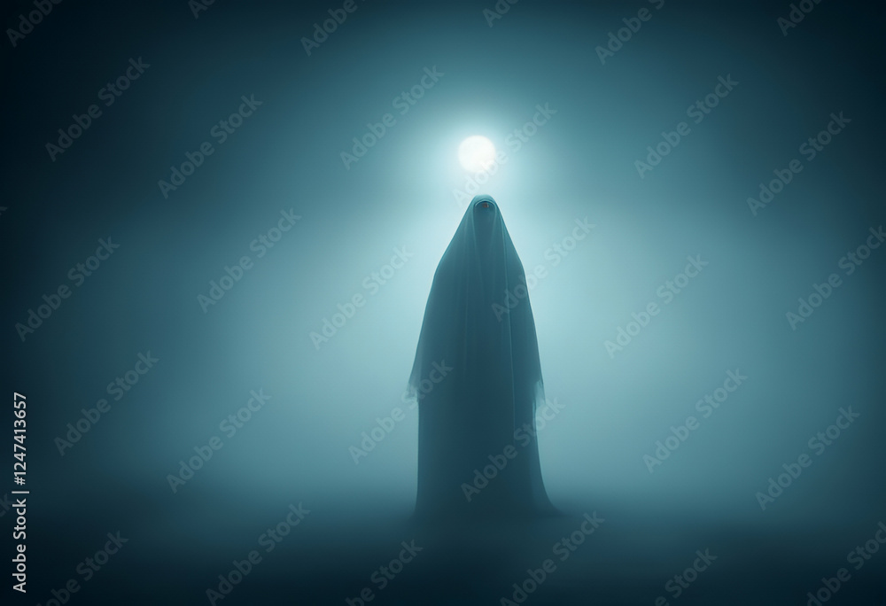 floating evil 3d ghost spirit creepy halloween illustration foggy ...