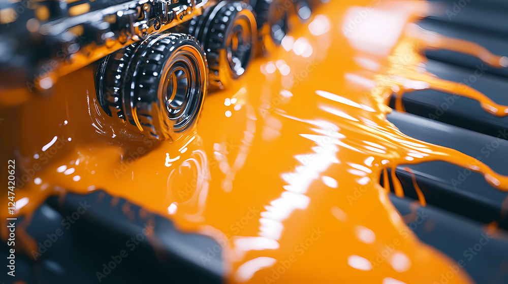 Industrial coating process - close-up of an industrial coating process ...