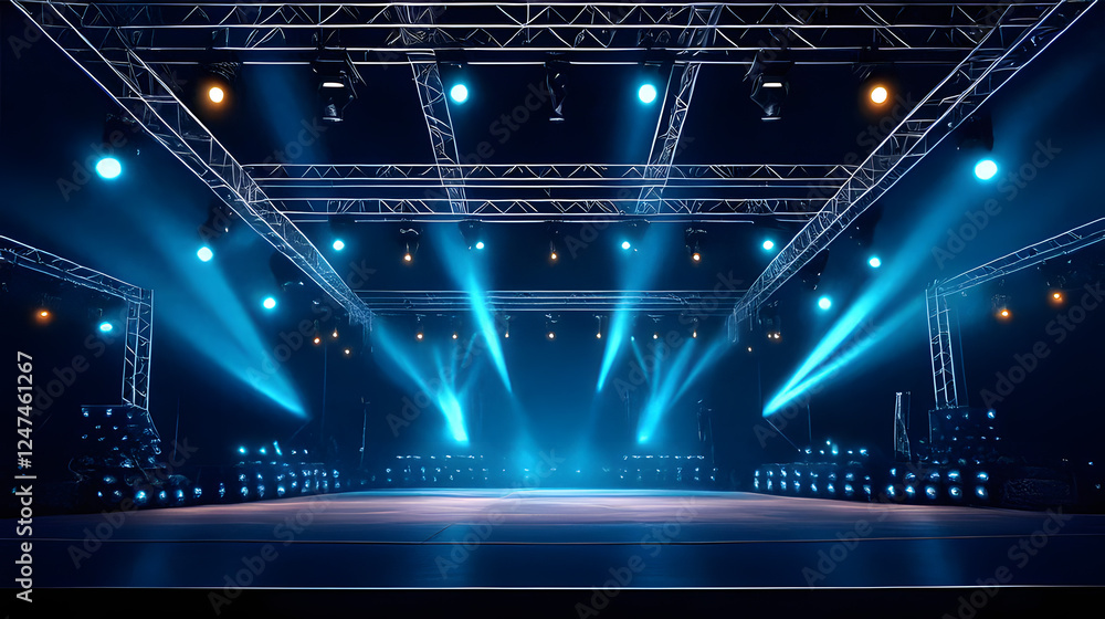 Stage modern rigging large outdoor concert with beam lights sound ...