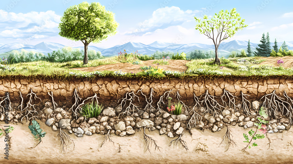 Detailed portrayal of soil types featuring loamy sandy clay soils with ...