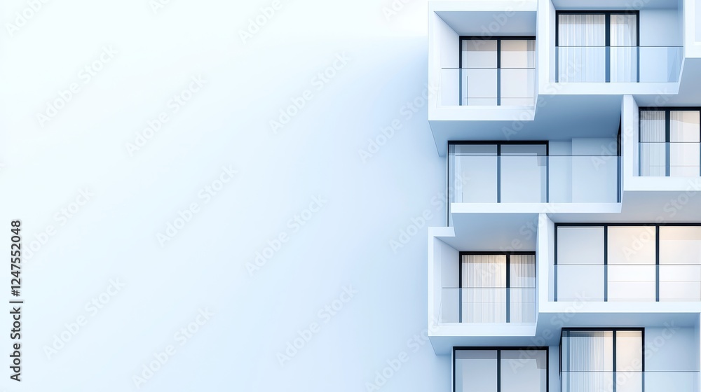modern apartment building facade, detailed windows and balconies, clean ...