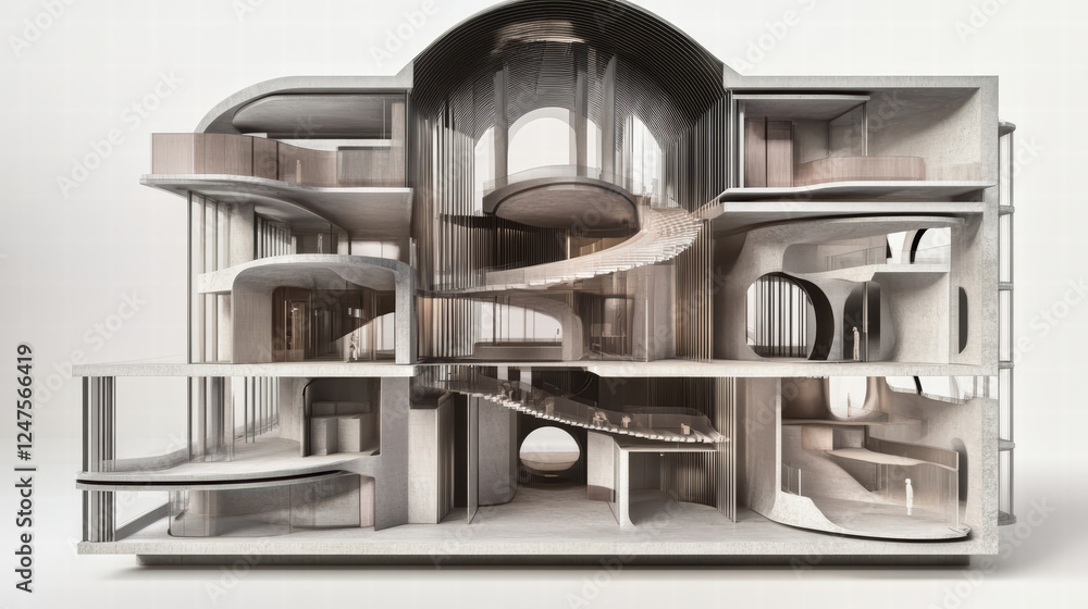 Modern architectural design showcases cross section view of multi level ...