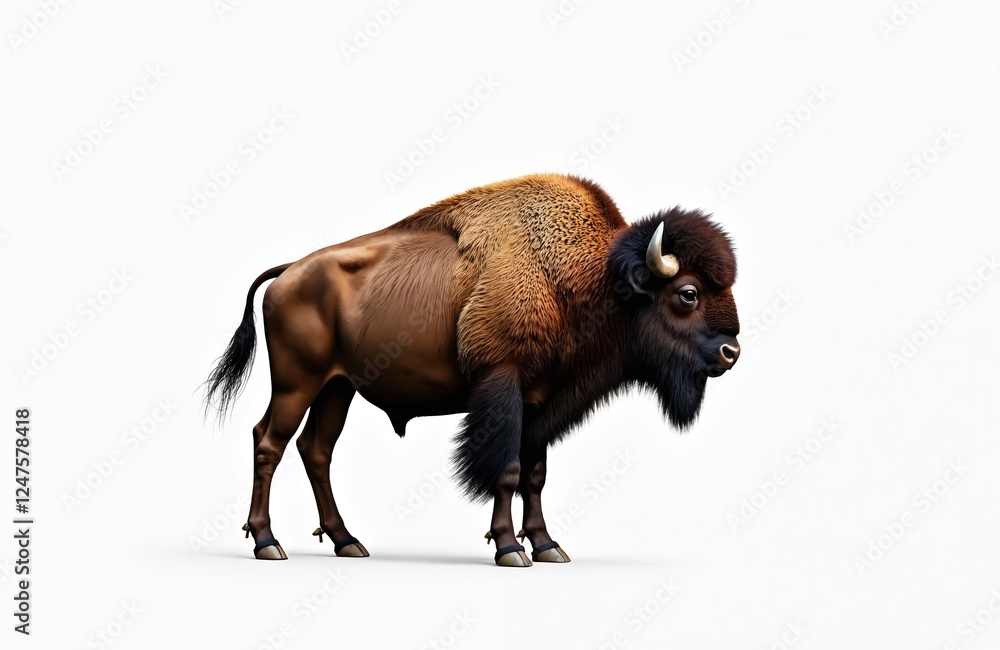 Powerful bison stands isolated against white background. Majestic ...