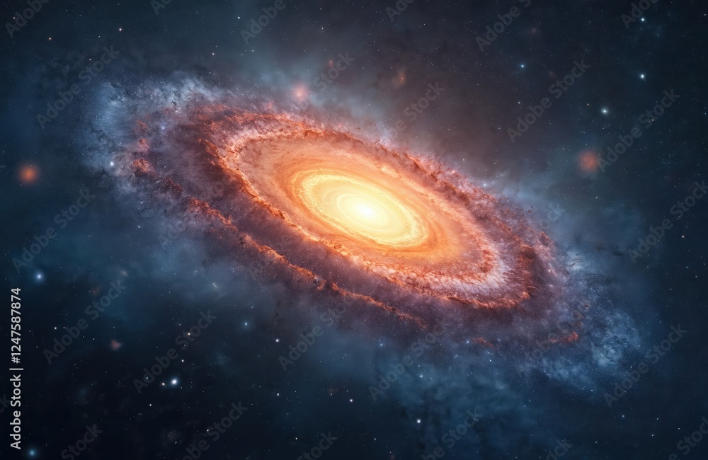 Spiral galaxy glows vividly against dark space. Vibrant colors of ...