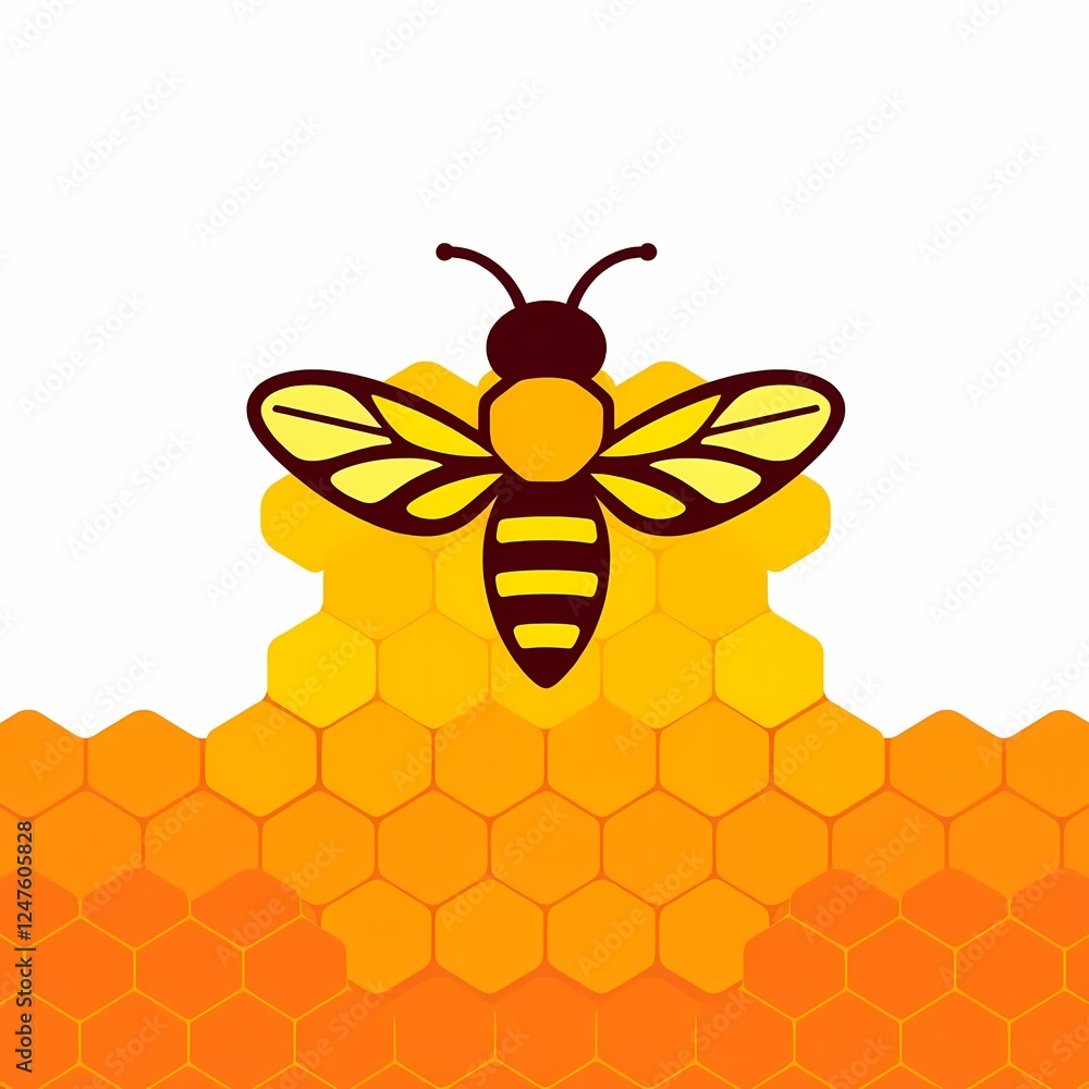 Busy Bee Icon: A stylized icon of a busy bee perched atop a honeycomb, symbolizing industry ...
