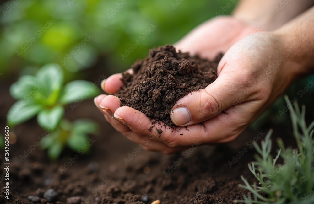 Photo Stock Farmer examines soil samples in farm. Sustainable ...