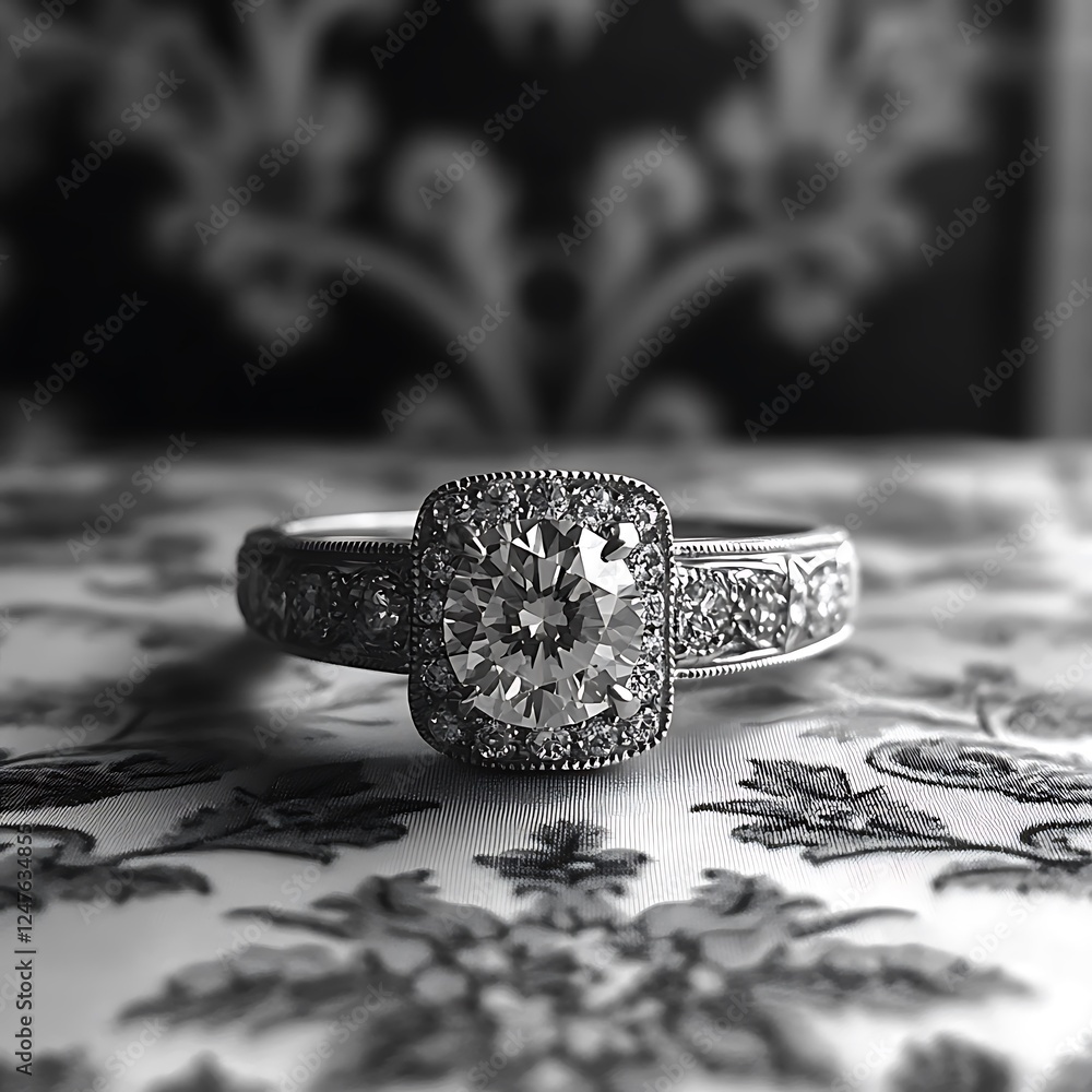 This image showcases a meticulously crafted ring, elegantly set against ...