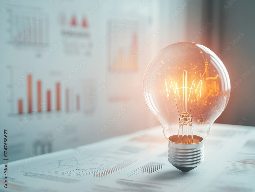 Light Bulb on Data Graphs Symbolizing Idea Generation with Financial ...