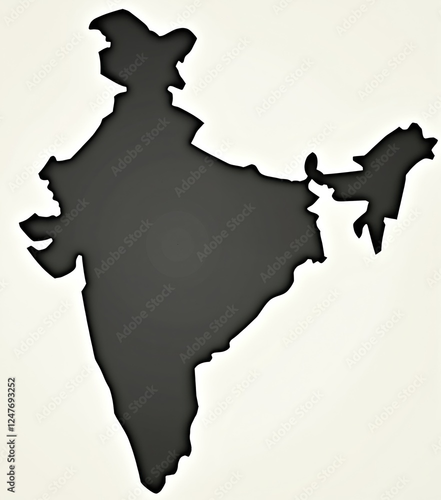 Simple black, white outline map of India. Freehand style doodle. Useful ...