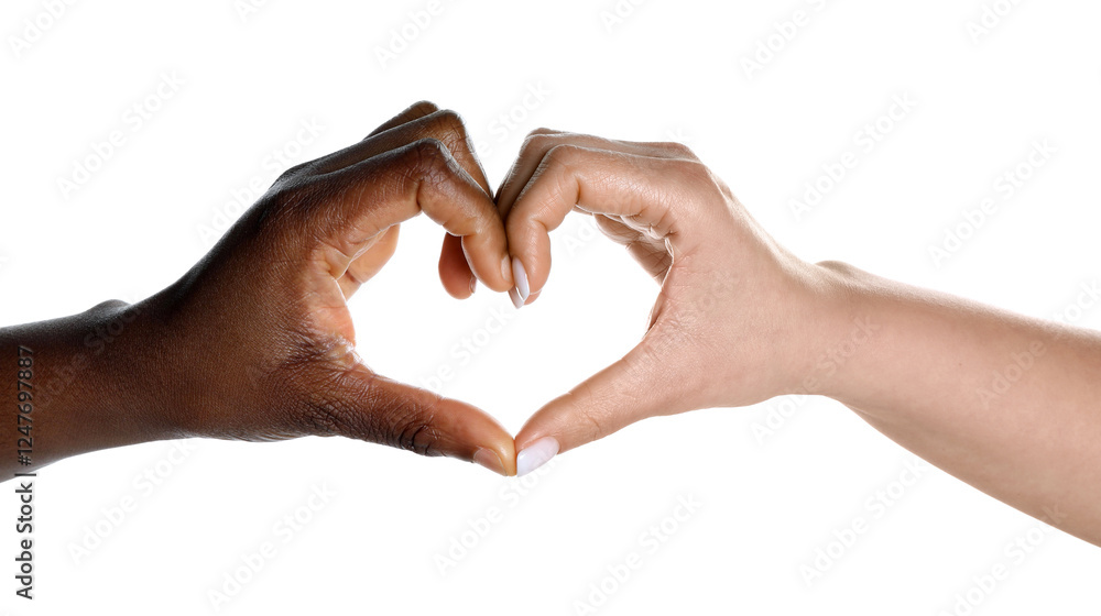 Stop racism. People of different skin colors making heart with hands on ...