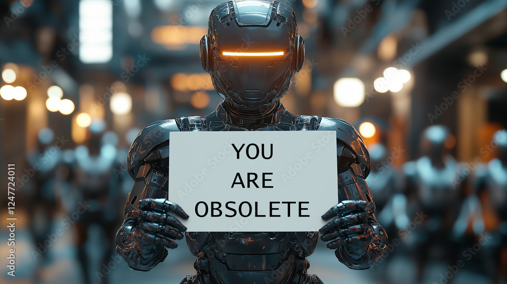 A humanoid AI agent robot worker during work displacement symbolizing ...