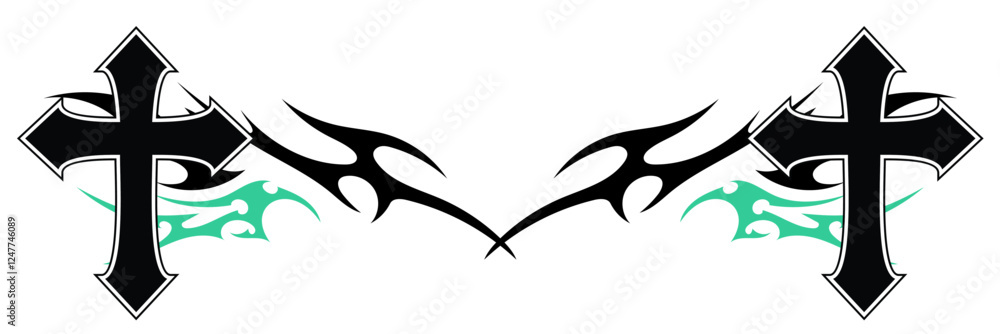 Christ cross with Neo tribal y2k gothic style tattoo Cyber sigilism ...