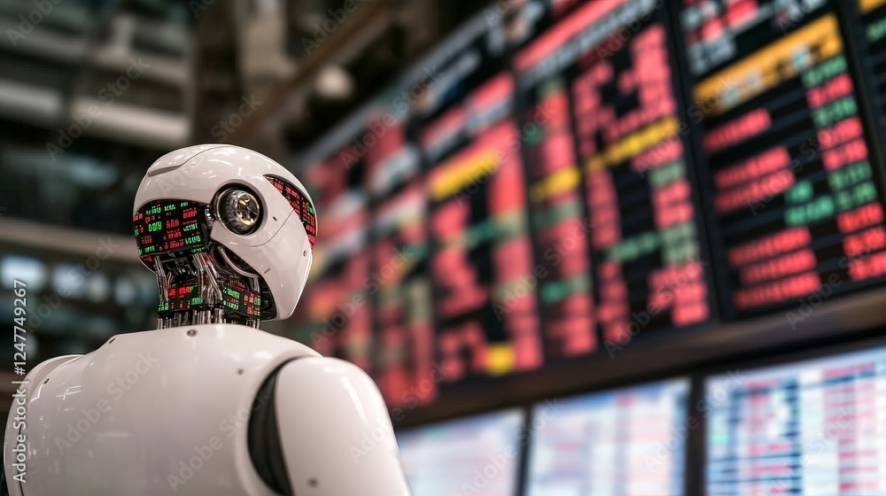 Revolutionizing Trading with AI and Automation, Robot analyzing stock ...