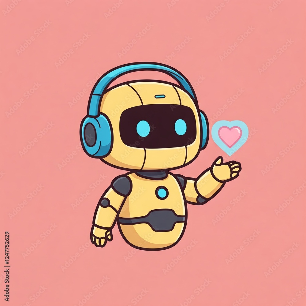 A chibi-style AI assistant robot wearing a headset, showing a ...
