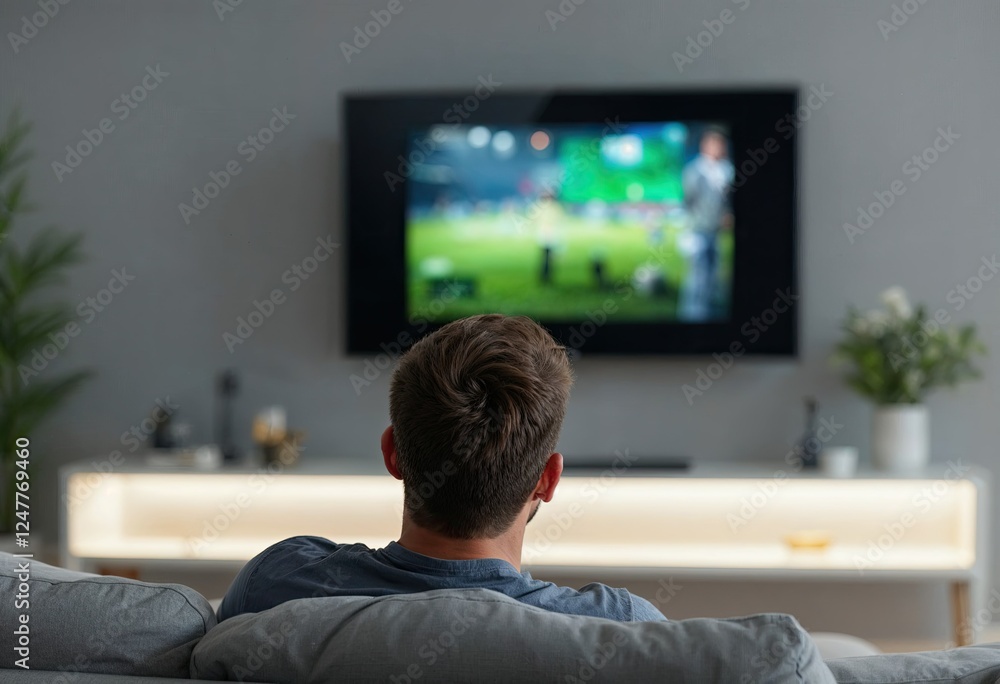 man watching a show on his tv Stock Photo | Adobe Stock