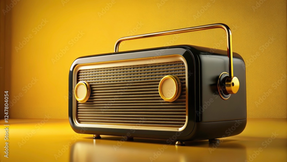 Retro Radio 3D Model, Black Yellow Vintage Radio Design, Classic Radio ...