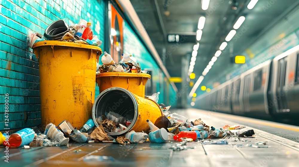Piles of overflowing trash cans and discarded items cluttering a busy ...