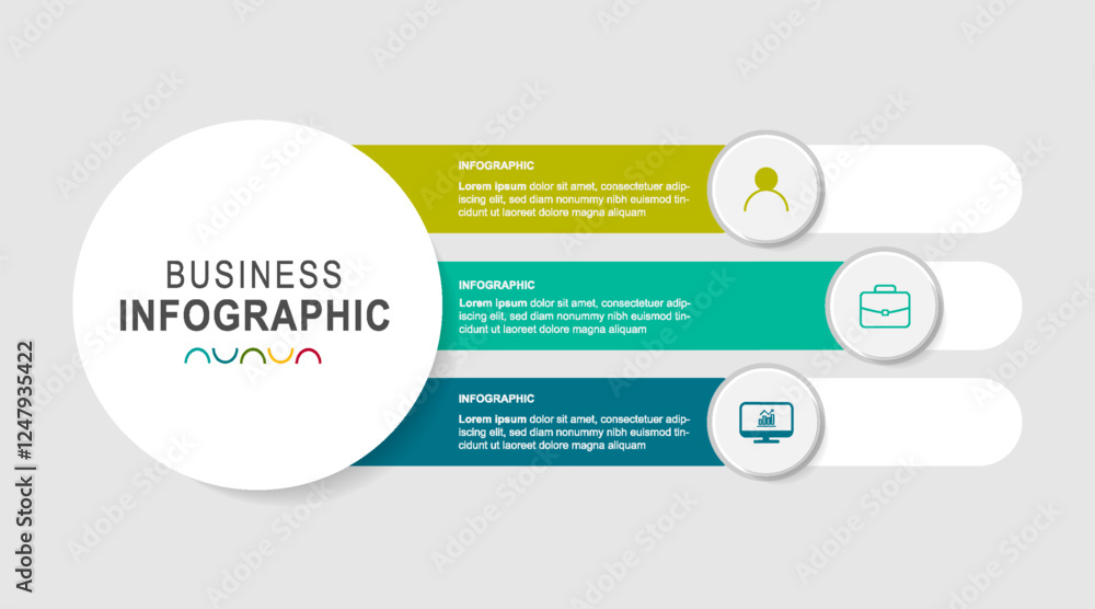 Vector infographic template with 3D paper label, integrated circles ...