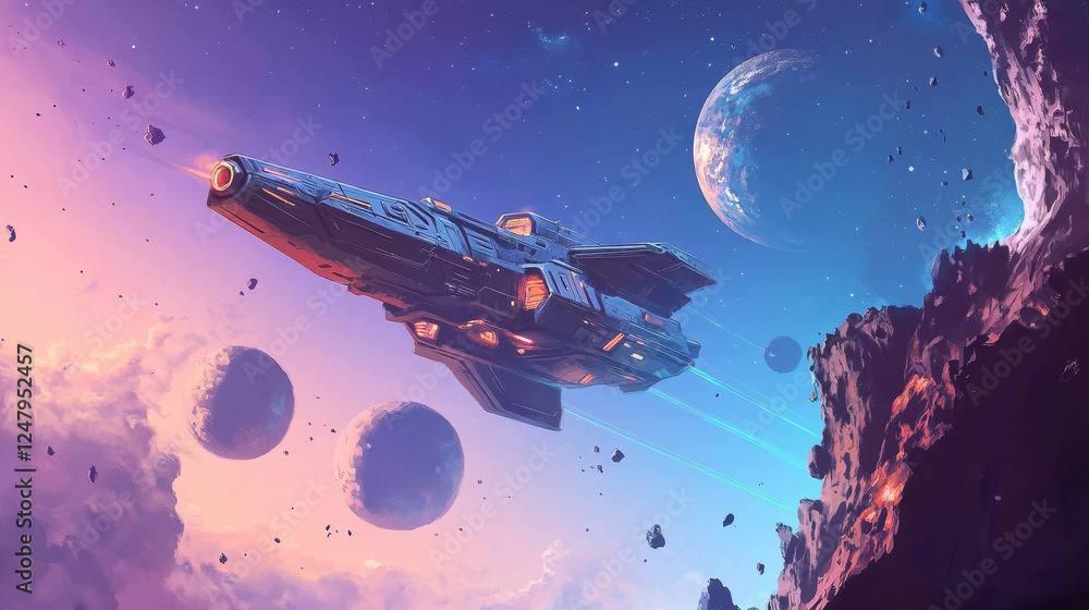 Game level map with floating islands and star rating, flying spaceship ...