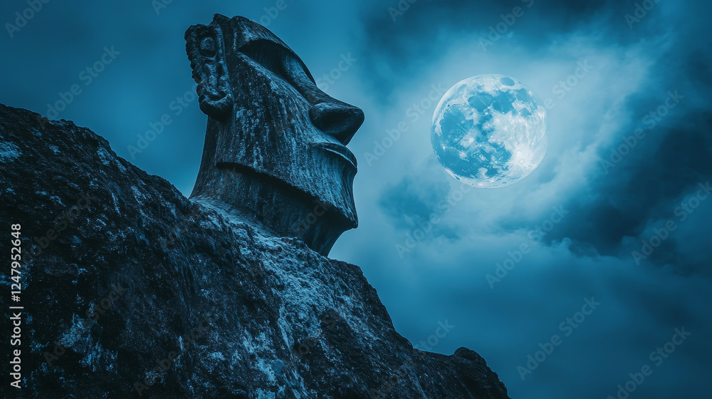 Moai statues and pyramids at night, republic of Chile travel famous ...