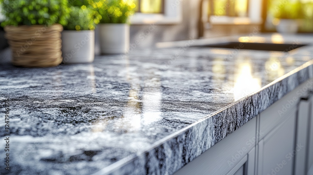 Elegant Close-up of a Lustrous Granite Countertop for Interior Design ...