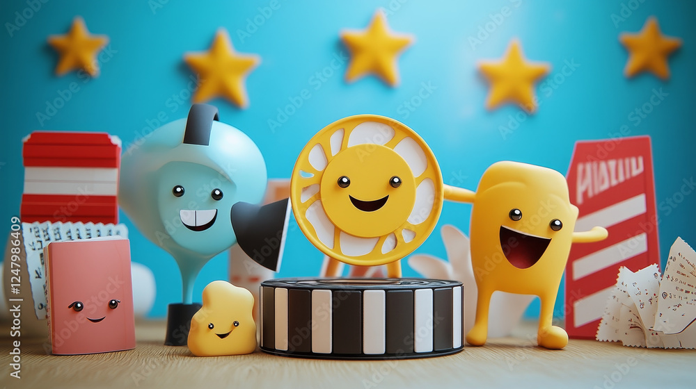Y2k cinema mascots set isolated on white background. Contemporary ...