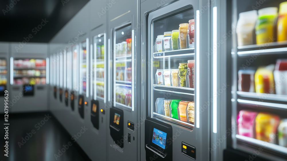 Self order kiosk realistic 3d vector mockup. Vending machines with sensor panel, receipts and ...