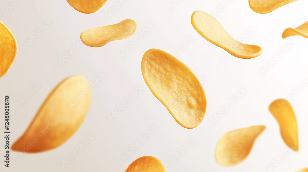 Potato chips flying on white background. Vector realistic illustration ...