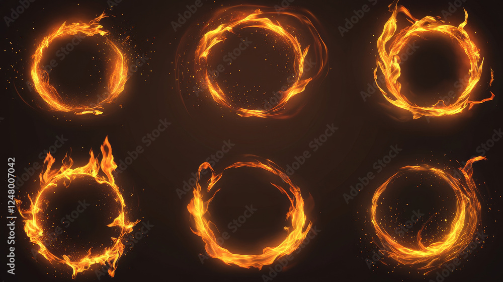 Circle fire frames set isolated on transparent background. Vector ...
