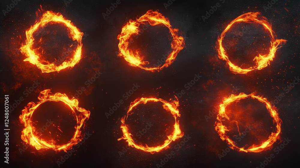 Circle fire frames set isolated on transparent background. Vector ...