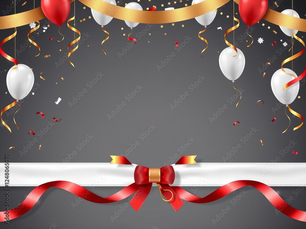 Luxurious grand opening invitation design with red and gold ribbons ...