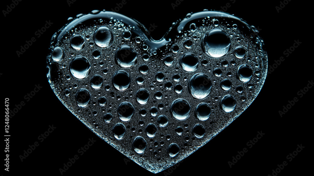 Heart rain water drop bubble vector background. Glass surface with realistic clear condensation ...