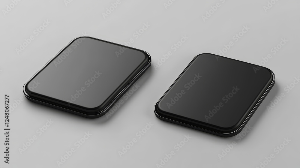 Black pin badge mockup top and bottom view. Blank glossy rectangle ...