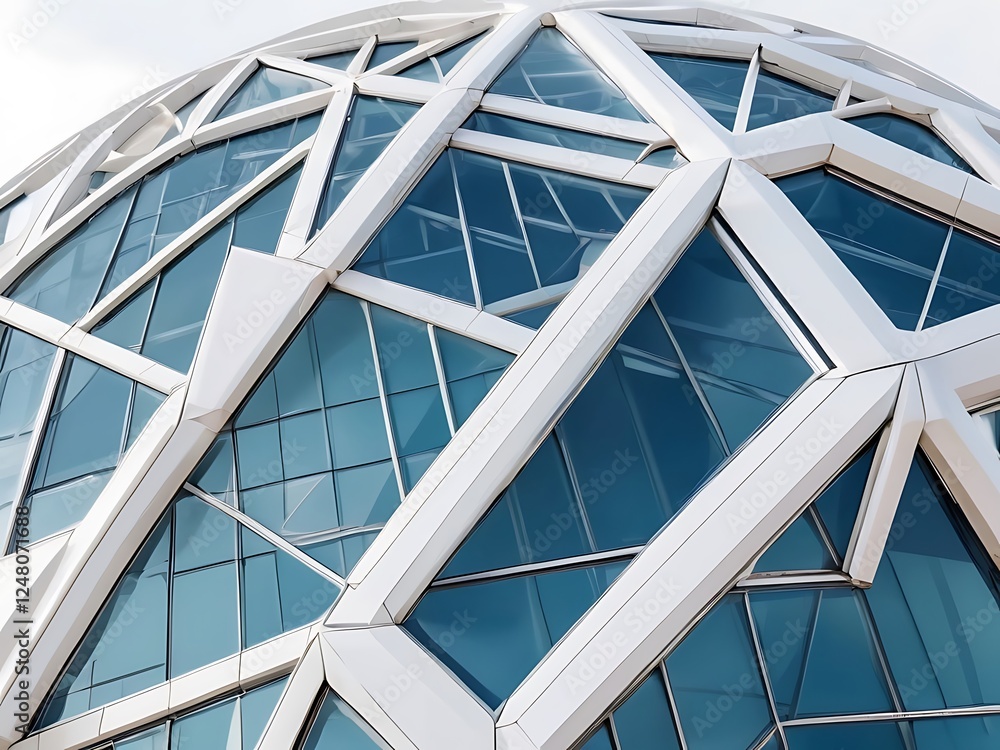 Glass and steel building with triangle pattern structure. Futuristic ...