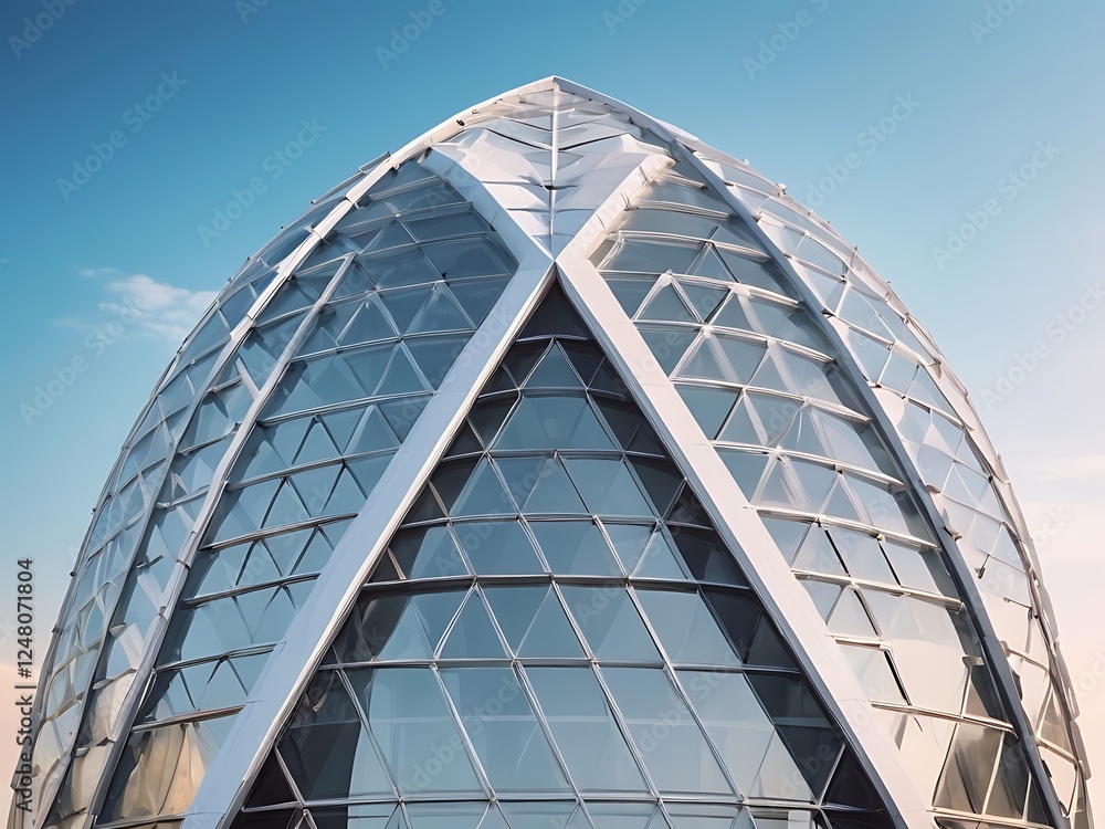 Glass and steel building with triangle pattern structure. Futuristic ...