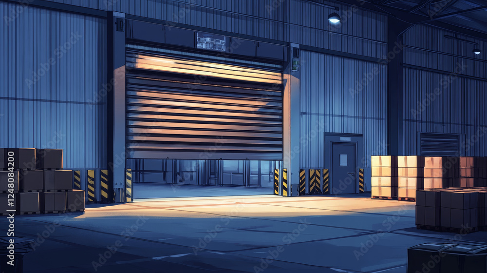 Warehouse store interior, logistics, cargo and goods delivery postal ...