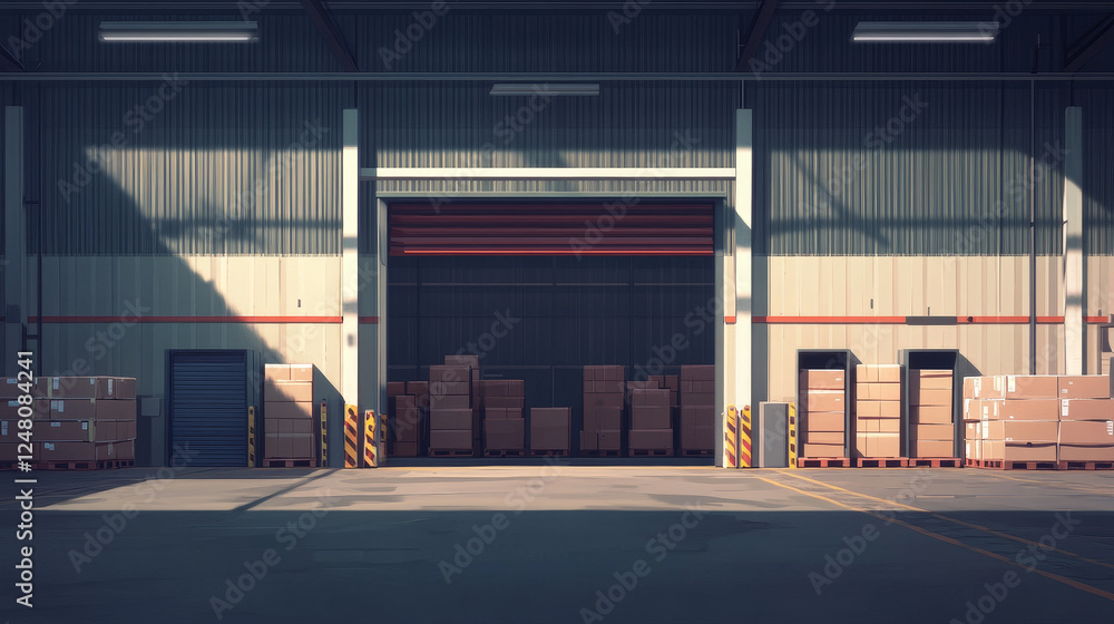 Warehouse store interior, logistics, cargo and goods delivery postal ...