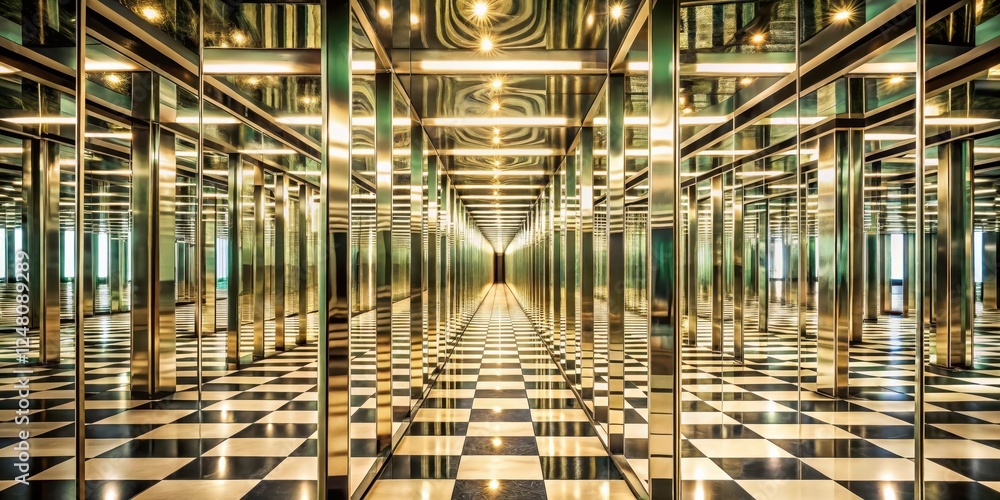 A twisting and turning mirror maze with endless reflections creating a ...