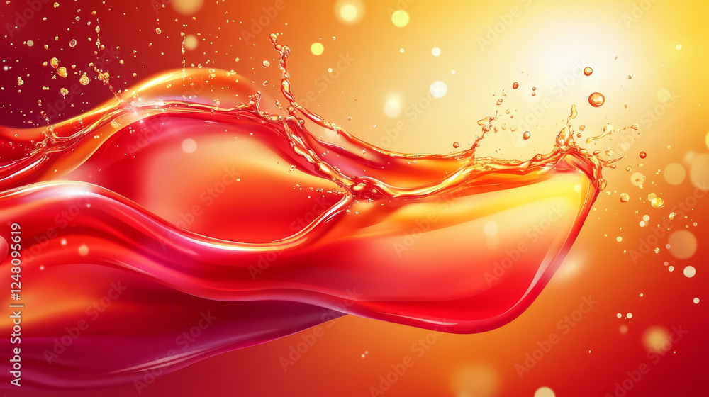 Red flowing liquid splash realistic vector illustration. Shining stream ...