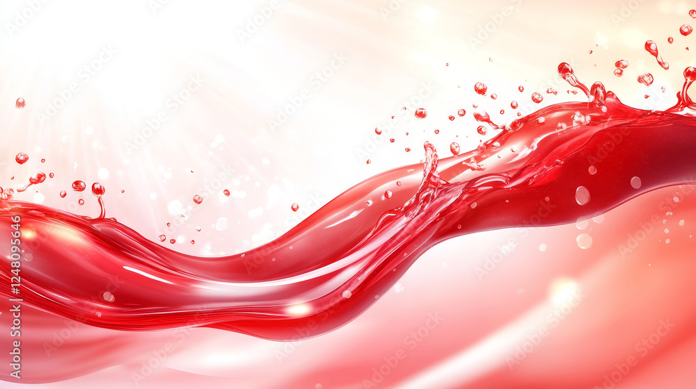 Red flowing liquid splash realistic vector illustration. Shining stream ...