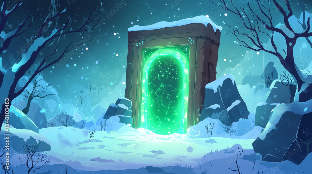 Magic portal, teleport to alien world. Vector game background with ...