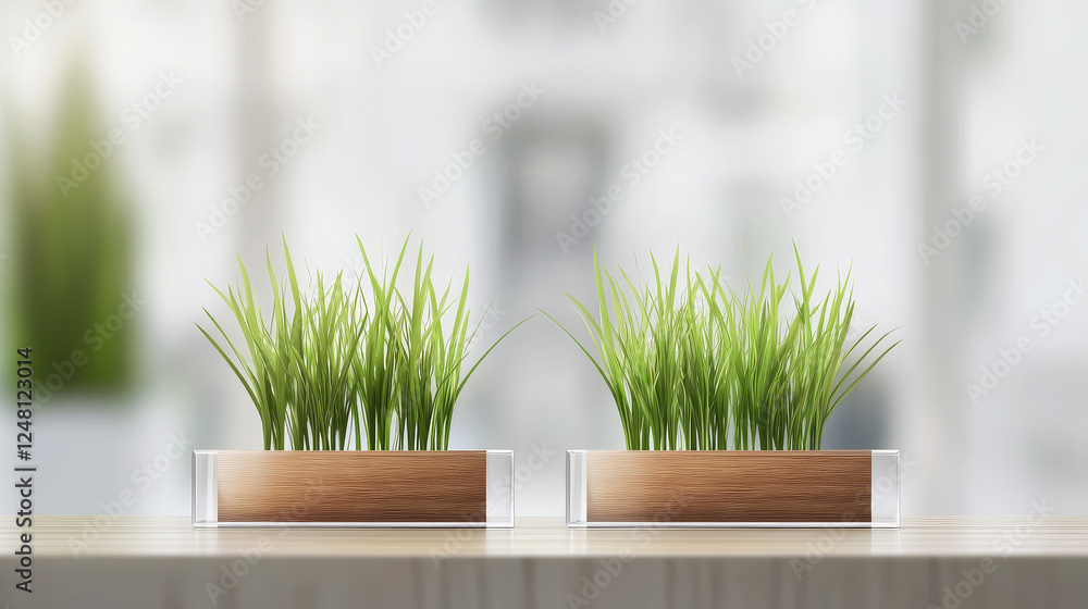 Set of 3D grass trophies on wooden base isolated on transparent ...