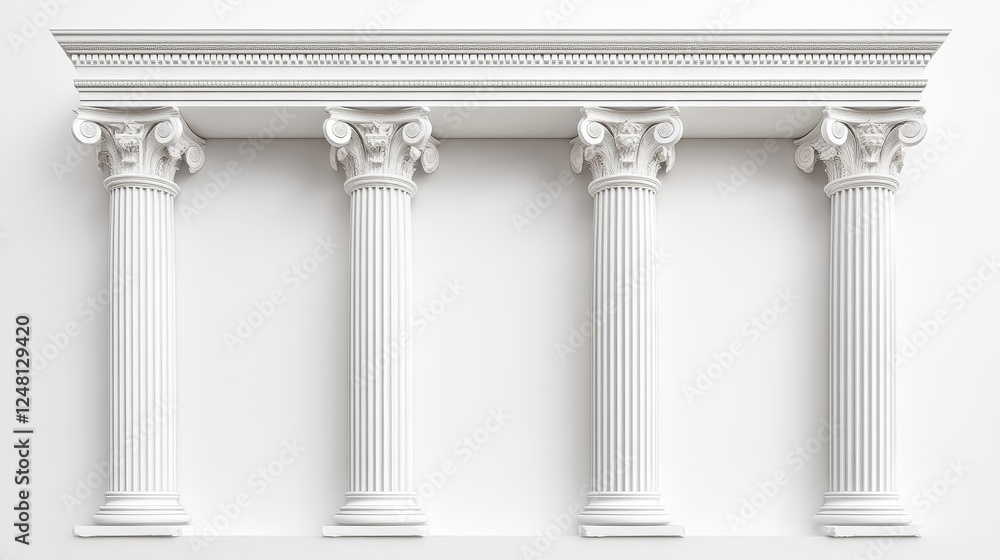 Minimalist Greek columns on a pure white background with clean lines ...