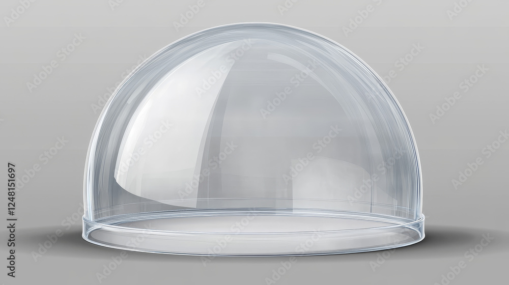 Glass hemisphere transparent dome. Realistic vector illustration set of ...