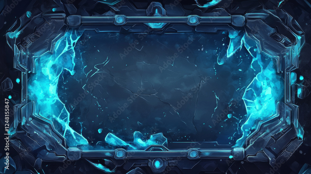 Game streaming overlay panels and buttons with water texture. Template ...