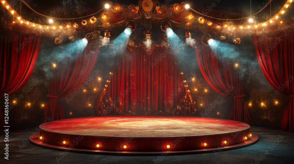 Circus cartoon stage with ring vector background. Carnival tent with ...