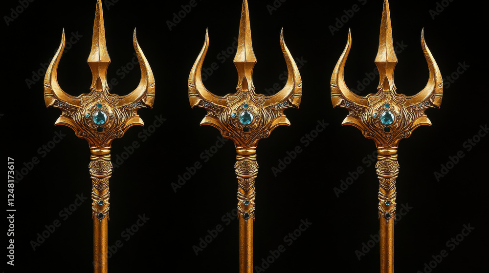 Magic tridents set isolated on black background. Vector cartoon ...