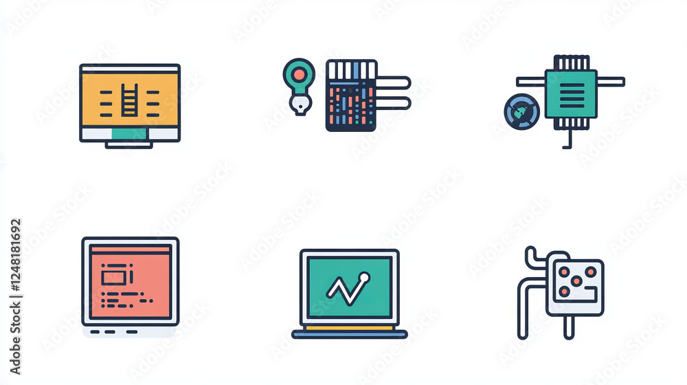 Coding and programming doodle icons set. Computer with code on screen ... Coding and programming doodle icons set. Computer with code on screen ...