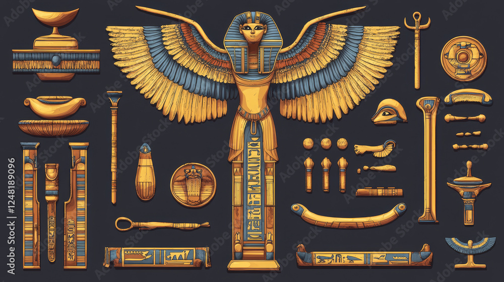 Ancient Egypt ui game gold frame vector symbol. Old egyptian pharaoh ...