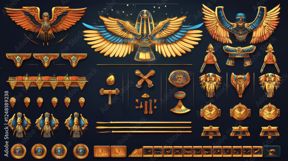 Ancient Egypt ui game gold frame vector symbol. Old egyptian pharaoh ...